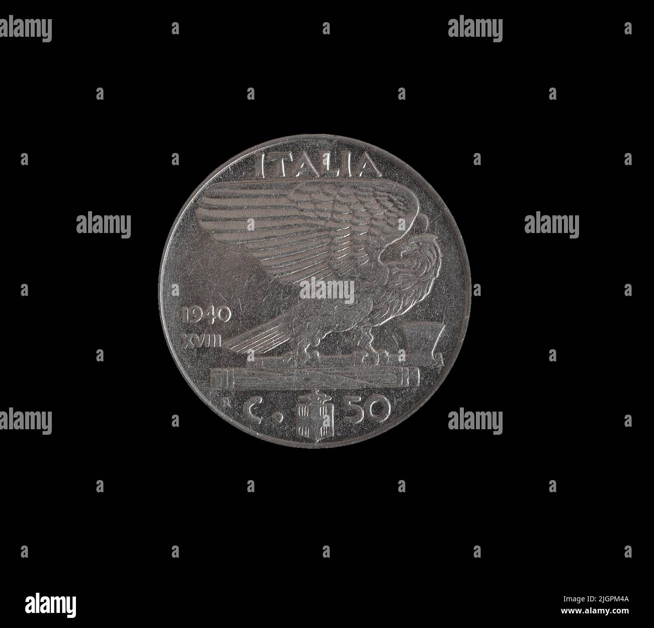 50 centesimi coin made by Italy, that shows Eagle standing right on ...