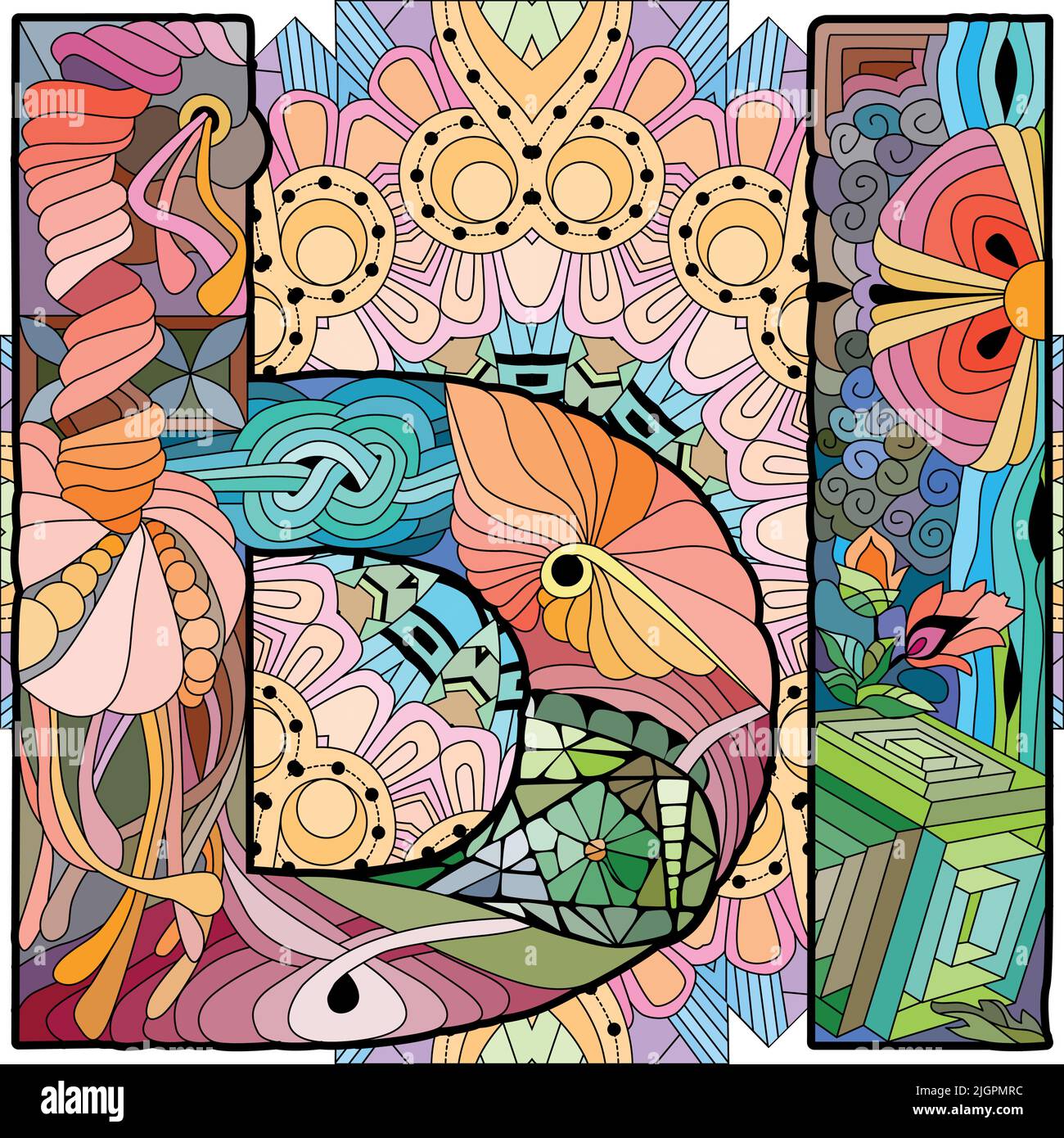 Hand-painted art design. Letter Y cyrillic zentangle object on mandala ...