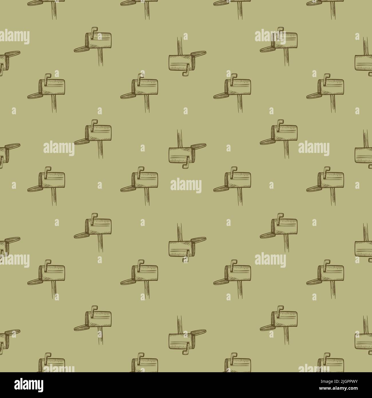 Mailbox engraved seamless pattern. Vintage letterbox in hand drawn ...