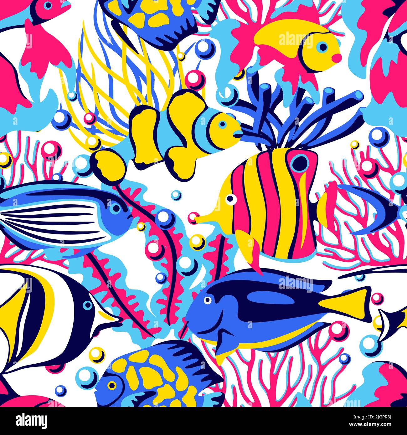 Seamless pattern with tropical fishes. Marine life aquarium and sea ...