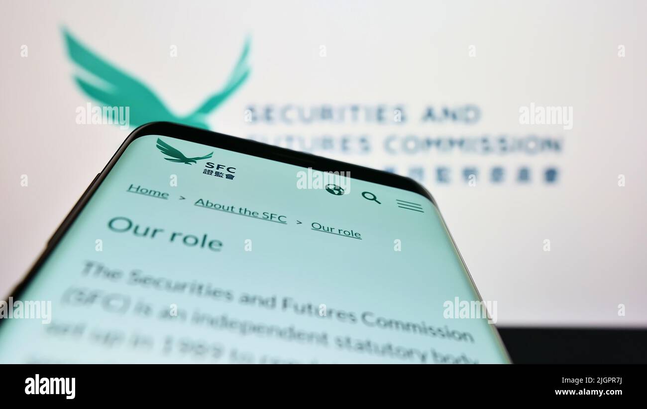 Mobile phone with website of Hong Kong Securities and Futures ...