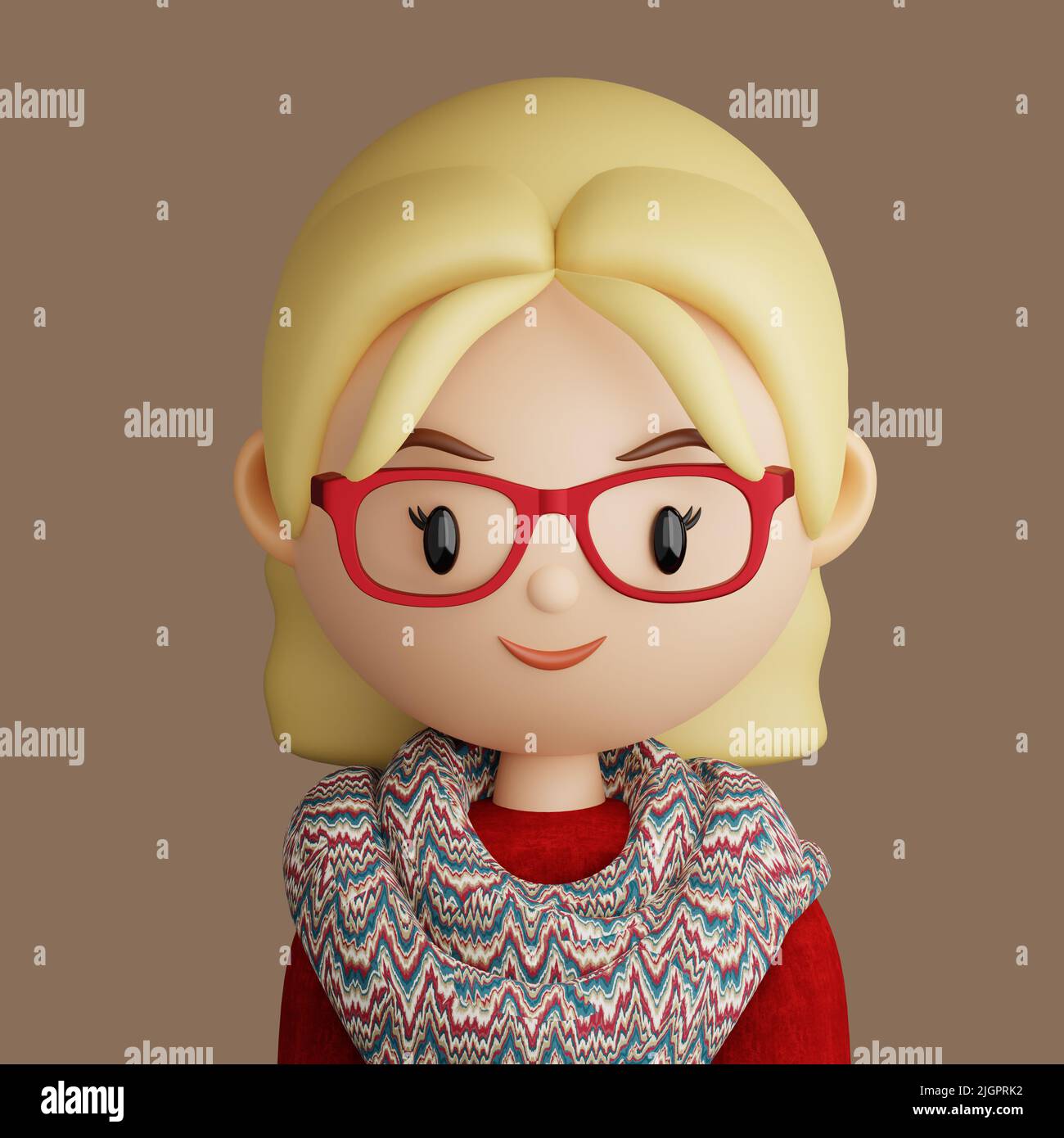 3D illustration of smiling woman. Cartoon close up portrait of smiling ...