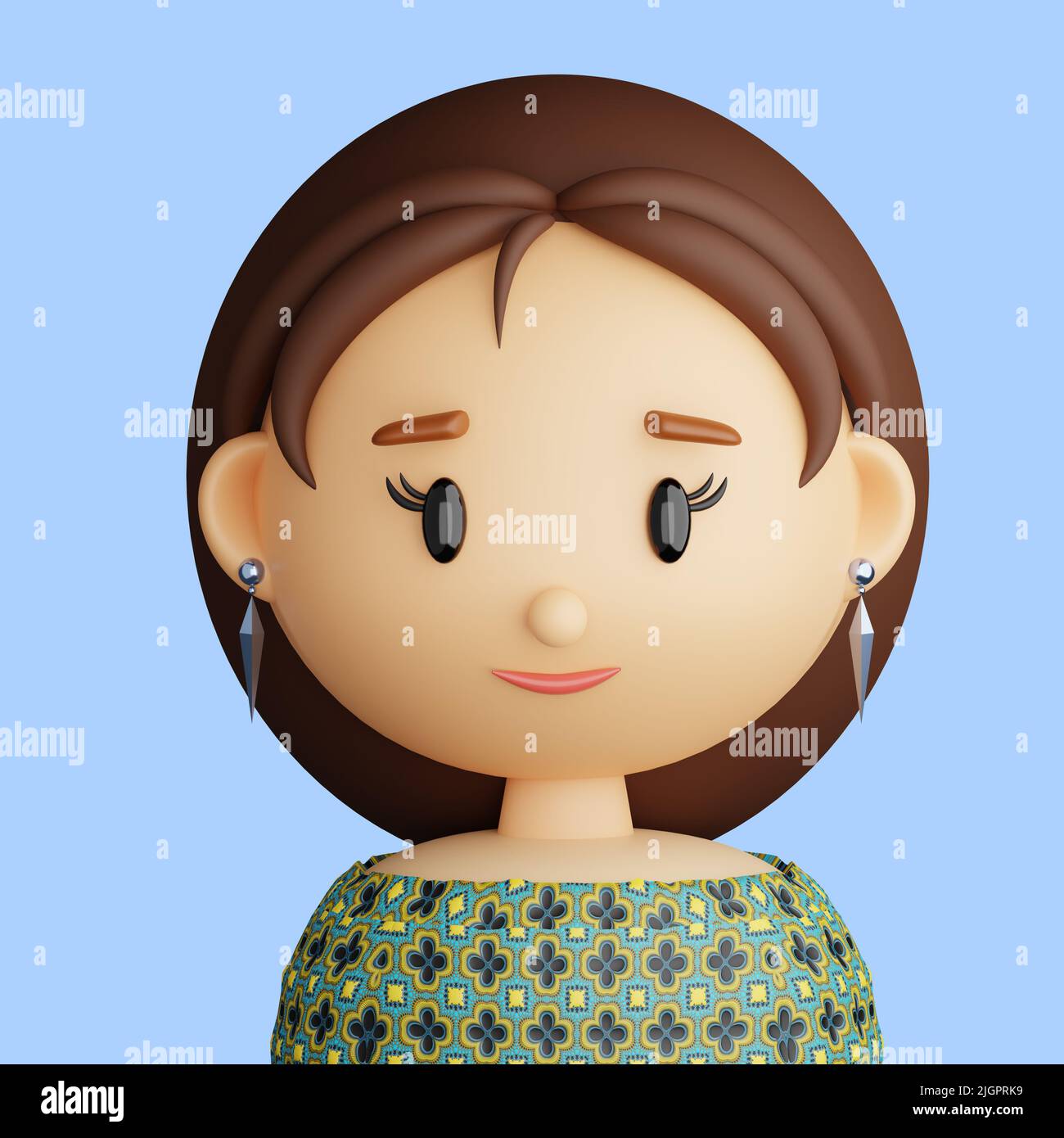 3D illustration of smiling woman. Cartoon close up portrait of smiling ...