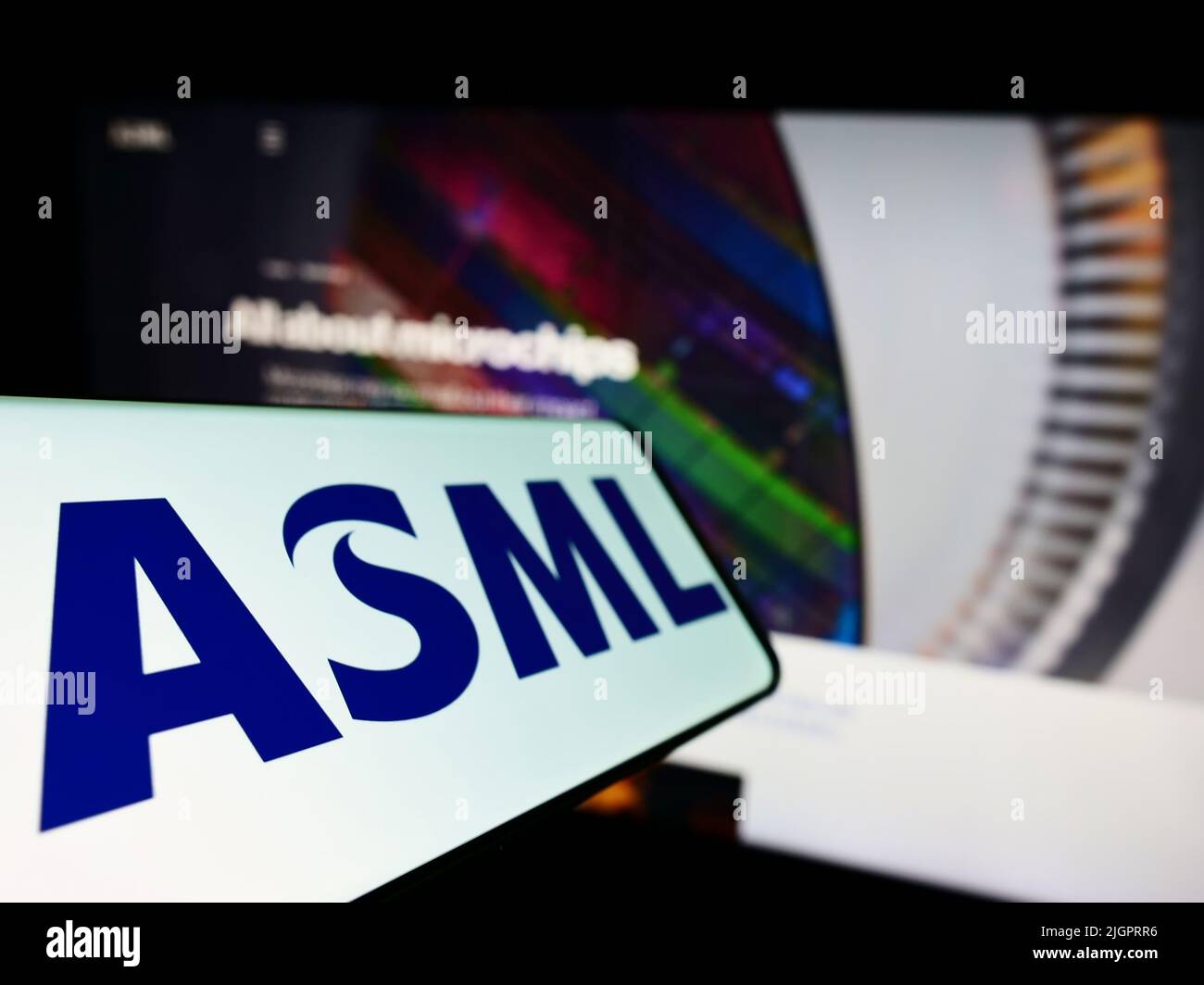 Smartphone with logo of Dutch semiconductor company ASML Holding N.V ...