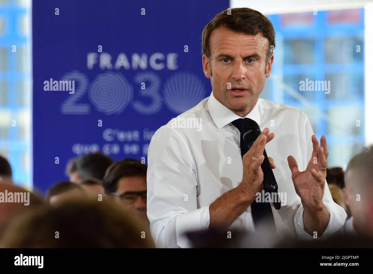 Crolles, France, July 12, 2022, French President Emmanuel Macron ...