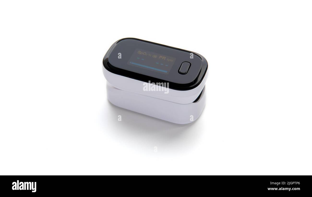 Portable pulse oximeter isolated on white background with copy space ...