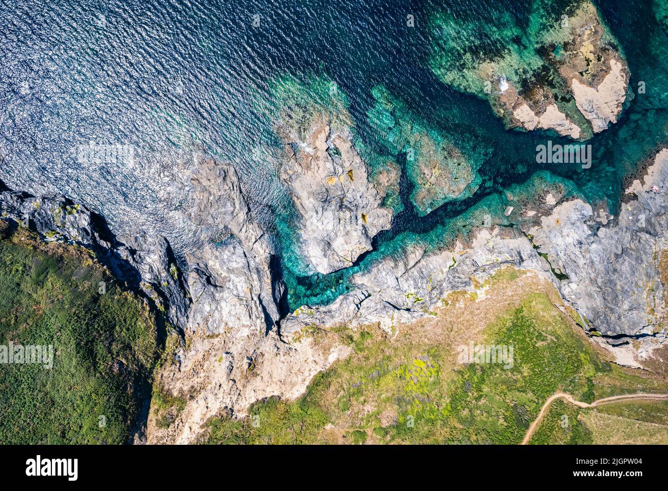 Top Down over Cudden Point Cliffs, National Trust, Penzance, Cornwall ...