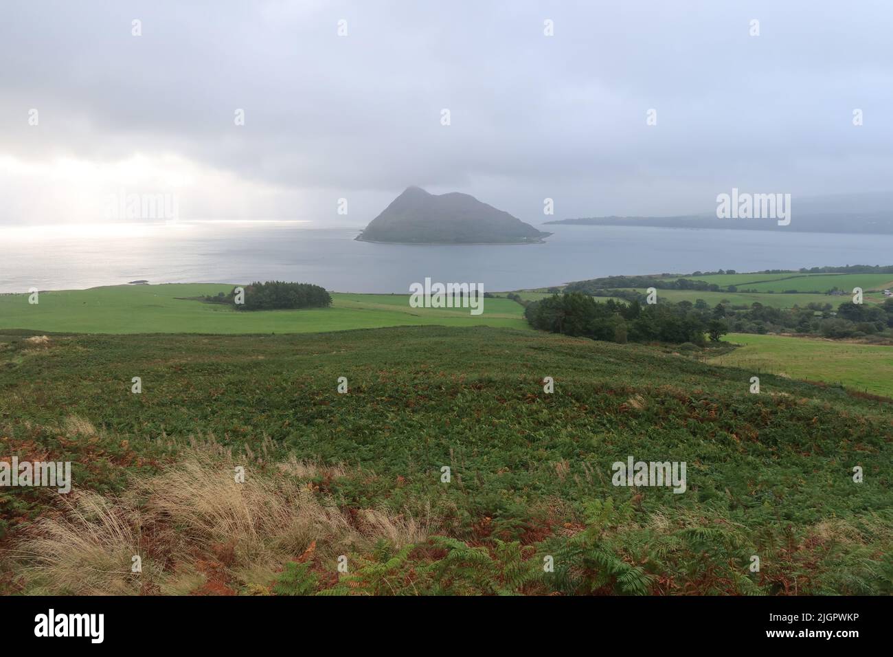 View of Holy Isle from The Arran Coastal Way. Isle of Arran. North ...