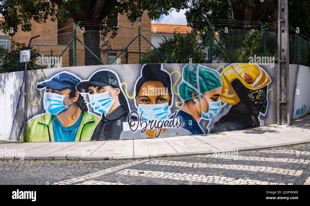 A picture of a mural thanking the health and public safety ...