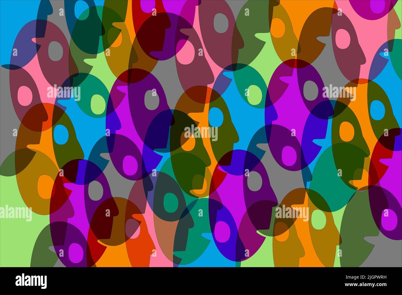 Colorful overlapping silhouettes of people heads - stock illustration ...