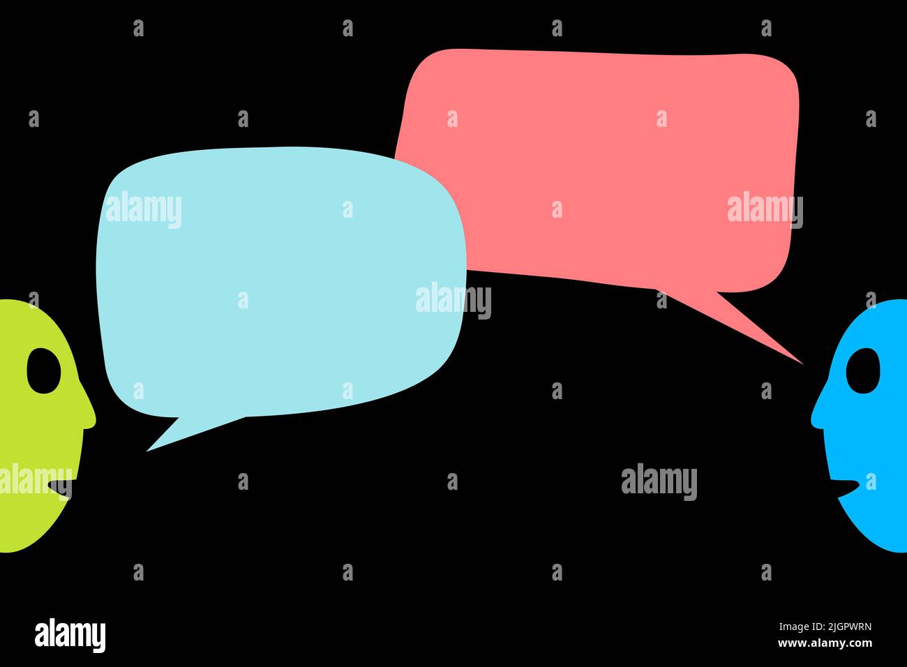 Two people faces talking between with speech bubbles - stock ...