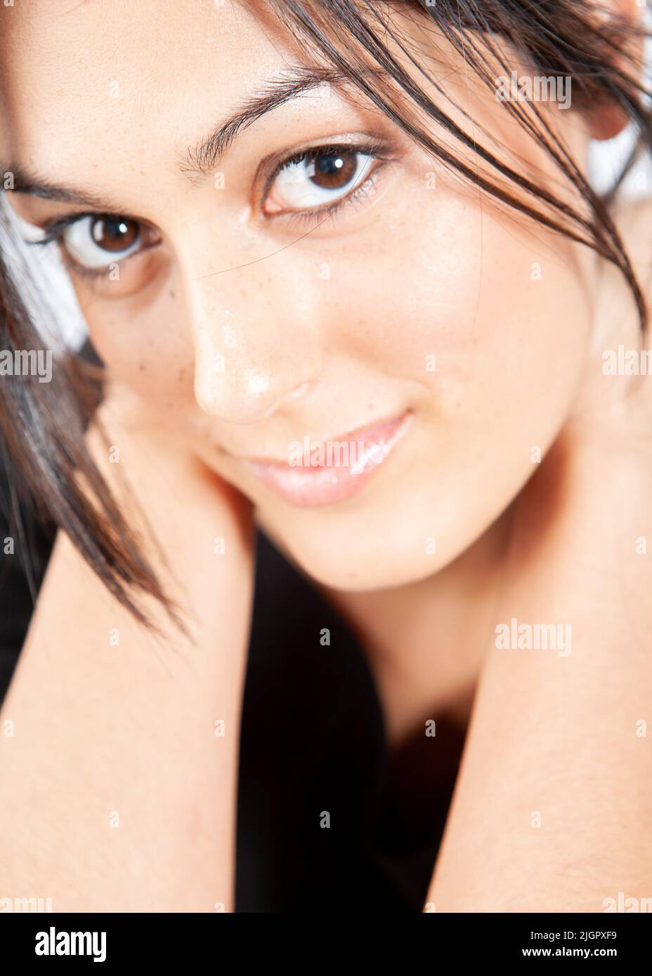 Natural Makeup. A close portrait of a beautiful young mixed-race Anglo ...