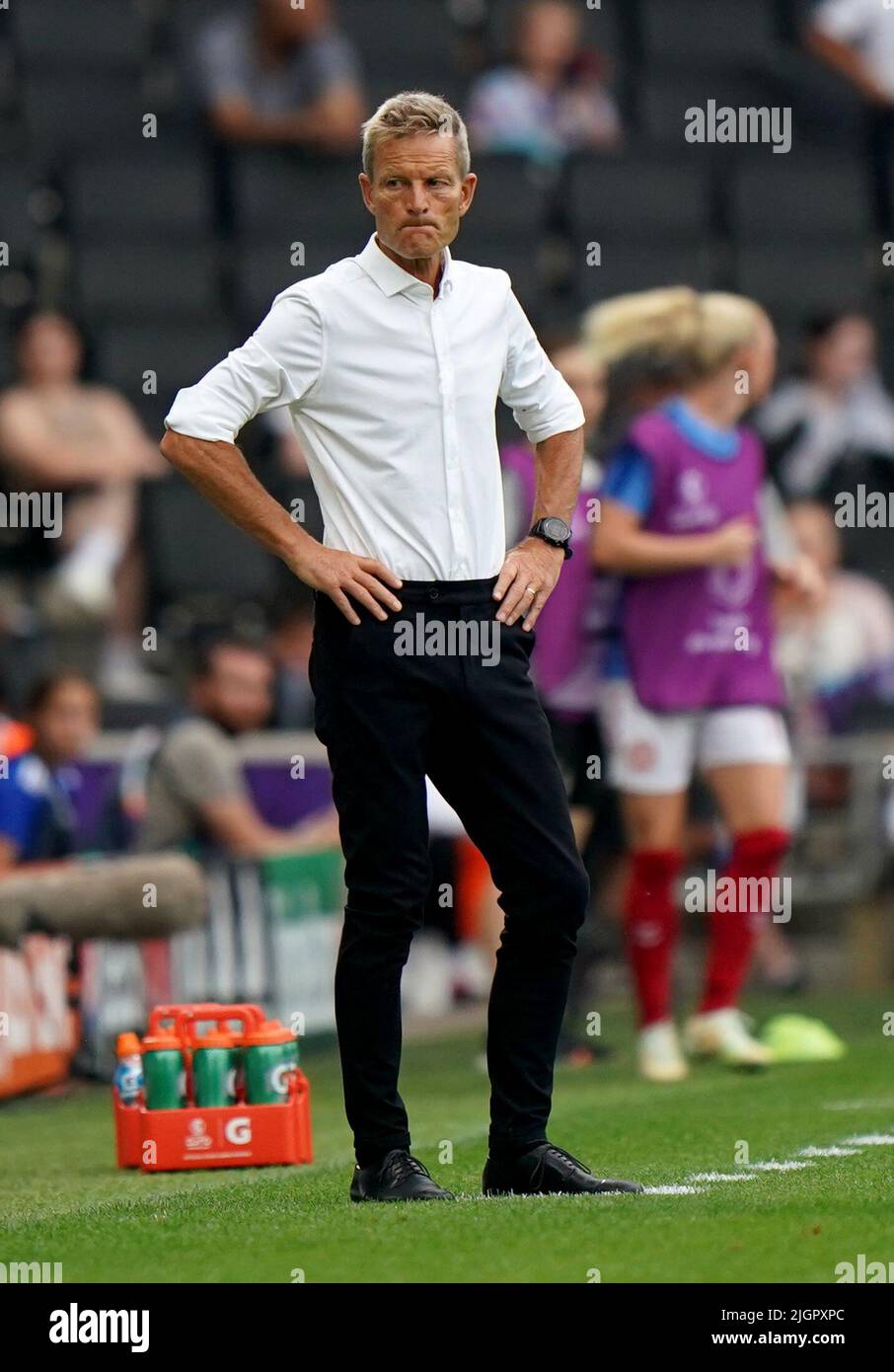 Denmark manager Lars Sondergaard on the sideline during the UEFA Women ...