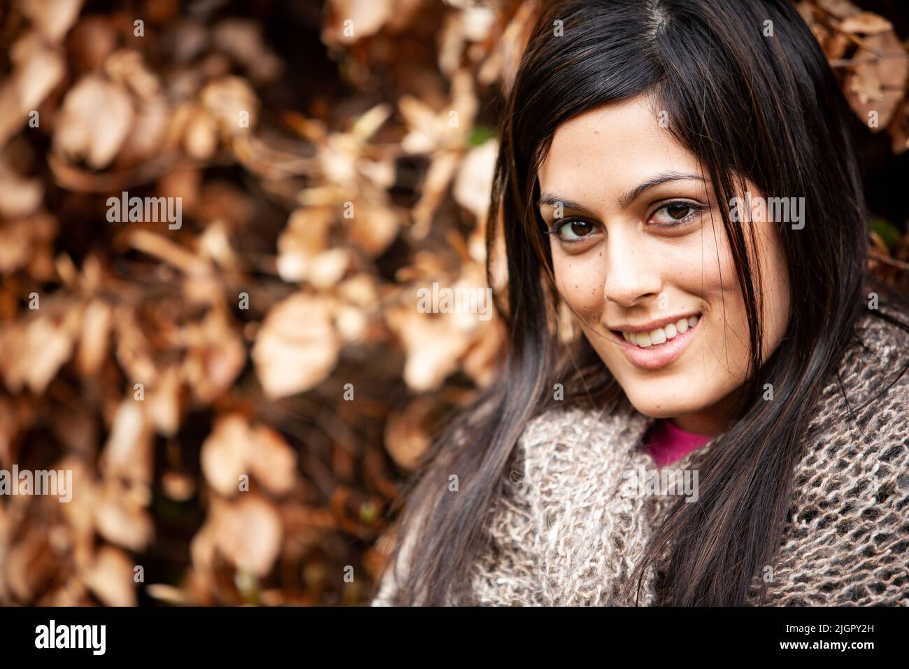 Autumn Smile. A natural smile from a beautiful young mixed-race Anglo ...
