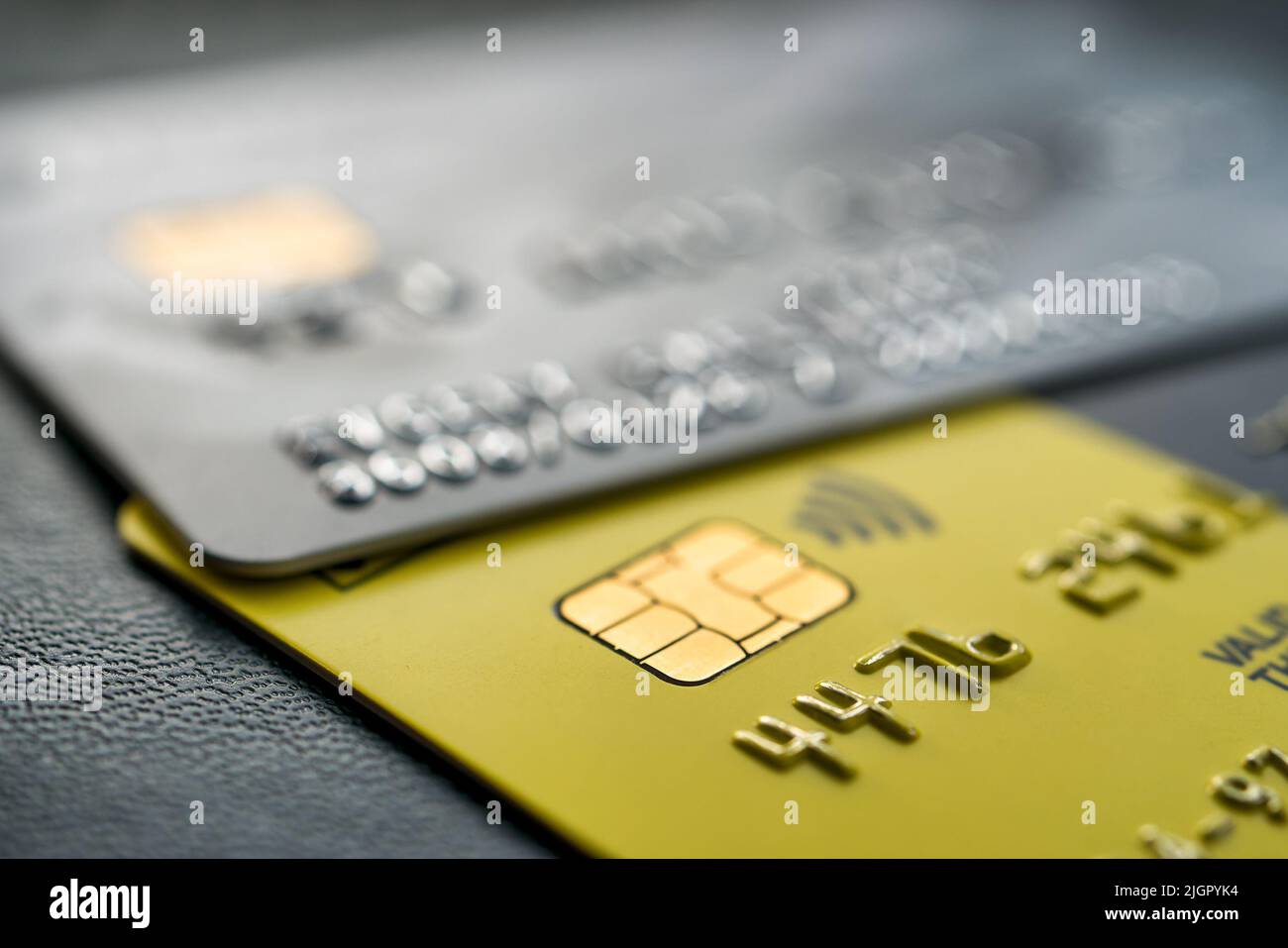 Close-up shot of a debit or credit plastic cards with a chip Stock ...