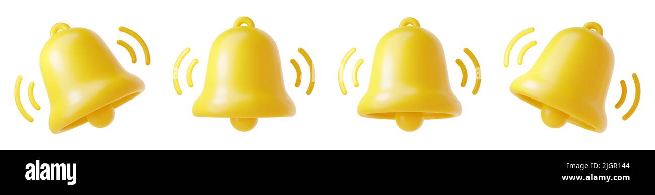 Notification bell icon 3d render - cute cartoon illustration of simple ...