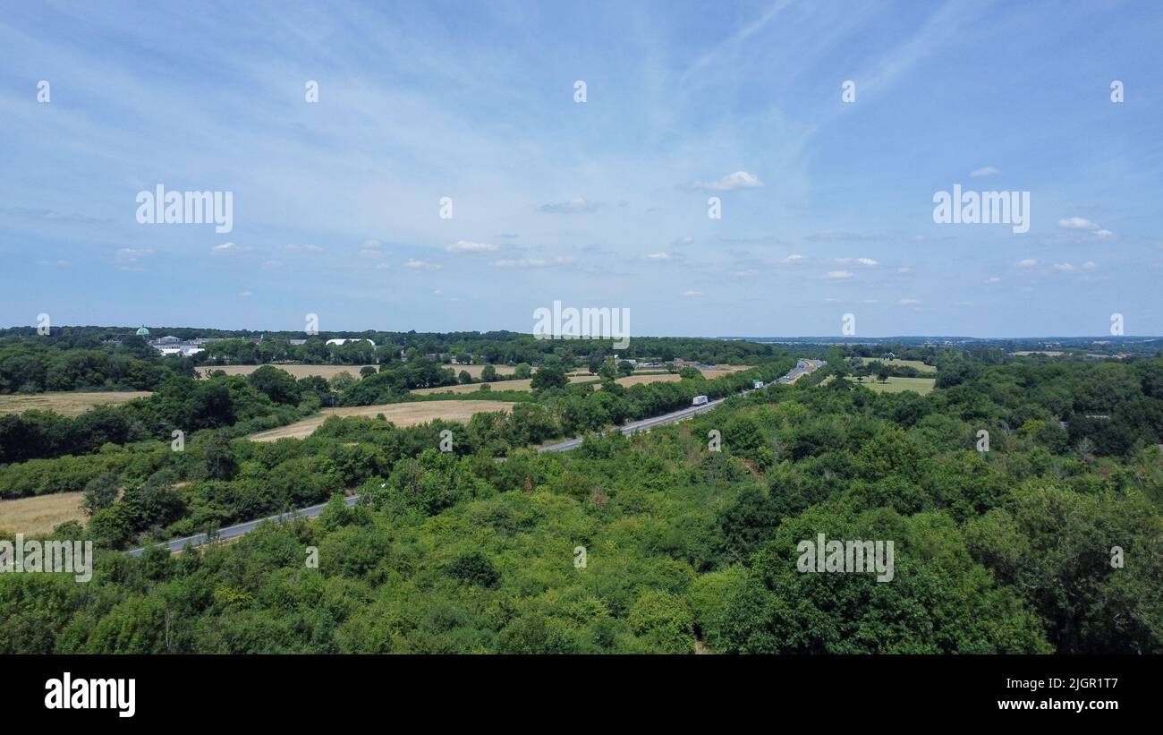 Aerial view of woodland and A10 in Hoddesdon Stock Photo - Alamy