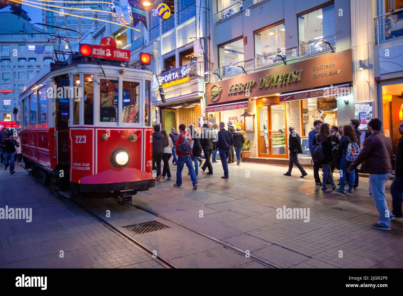 Historic Red Tram on Istiklal Caddesi, Beyoglu, Istanbul, Turkey ...