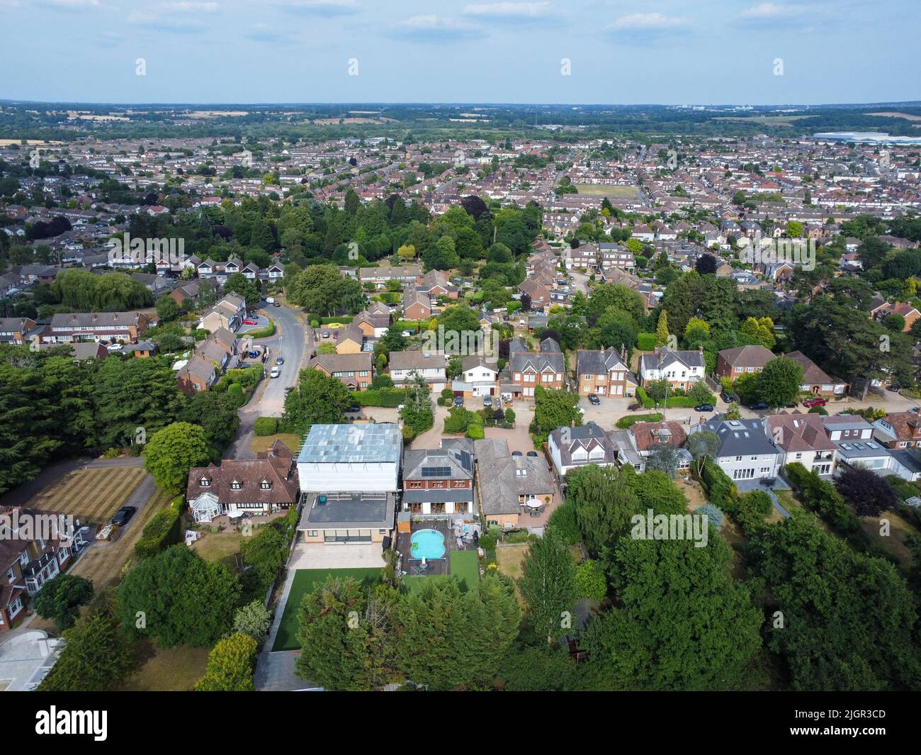 Aerial view of Hoddesdon town from College road Stock Photo - Alamy