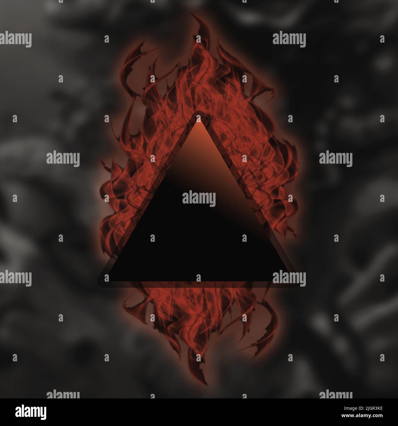 Triangle on abstract fire background, black and red, 3D rendering Stock ...