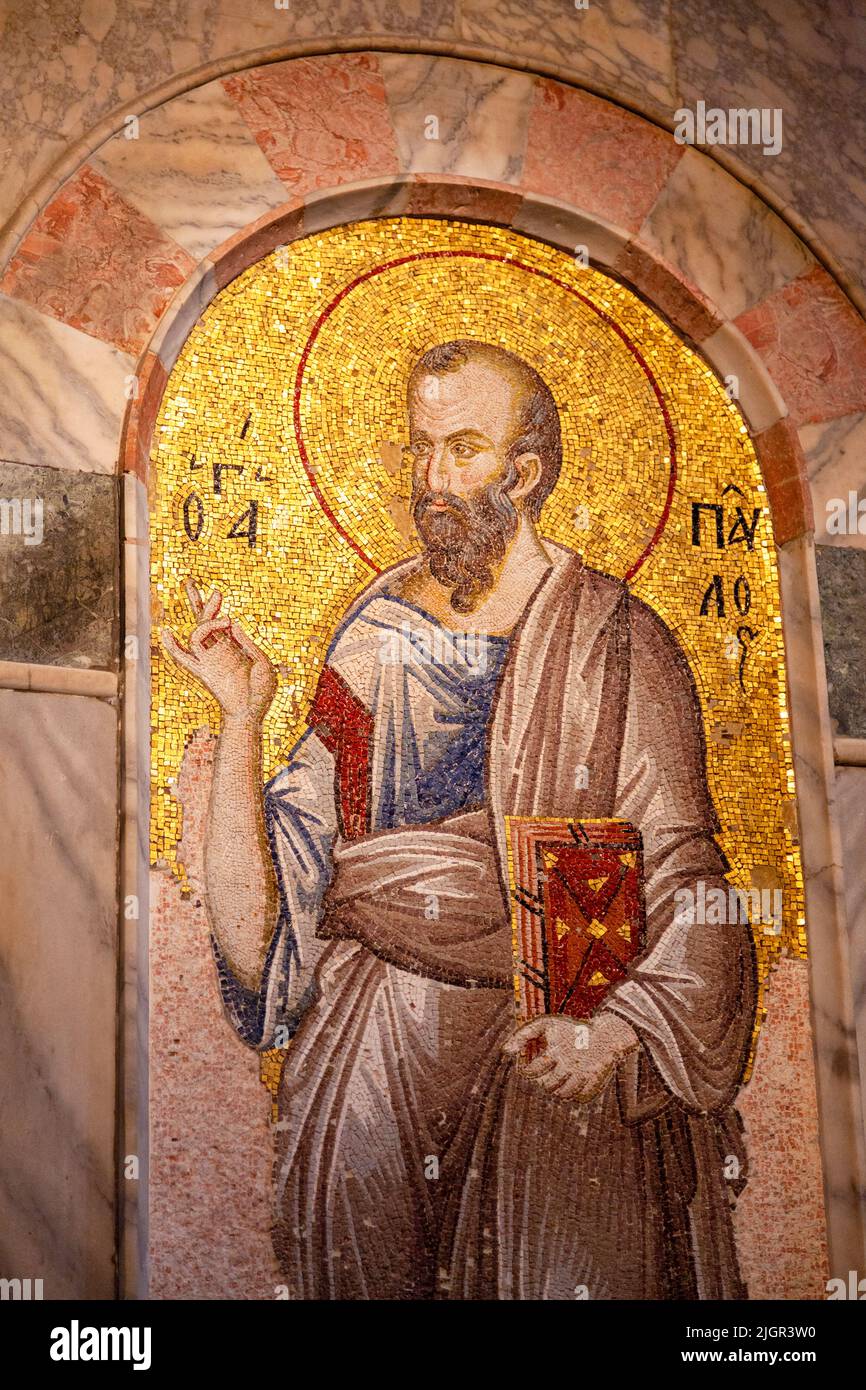 Mosaic of St Paul, Interior of Church of St Saviour, Chora, Istanbul ...