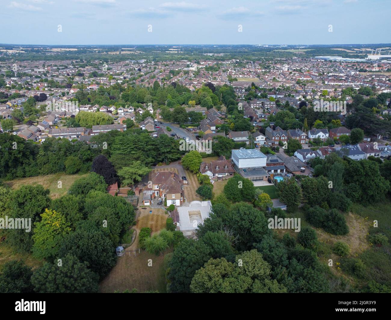 Aerial view of Hoddesdon town from College road Stock Photo - Alamy