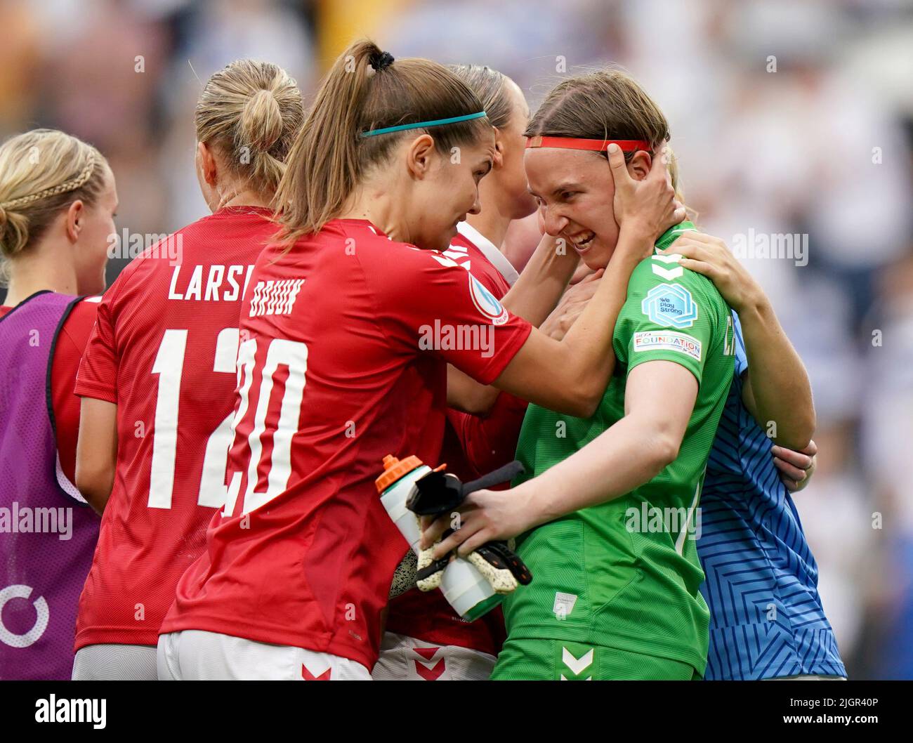 Denmark’s Signe Bruun celebrates with Lene Christensen at full time ...