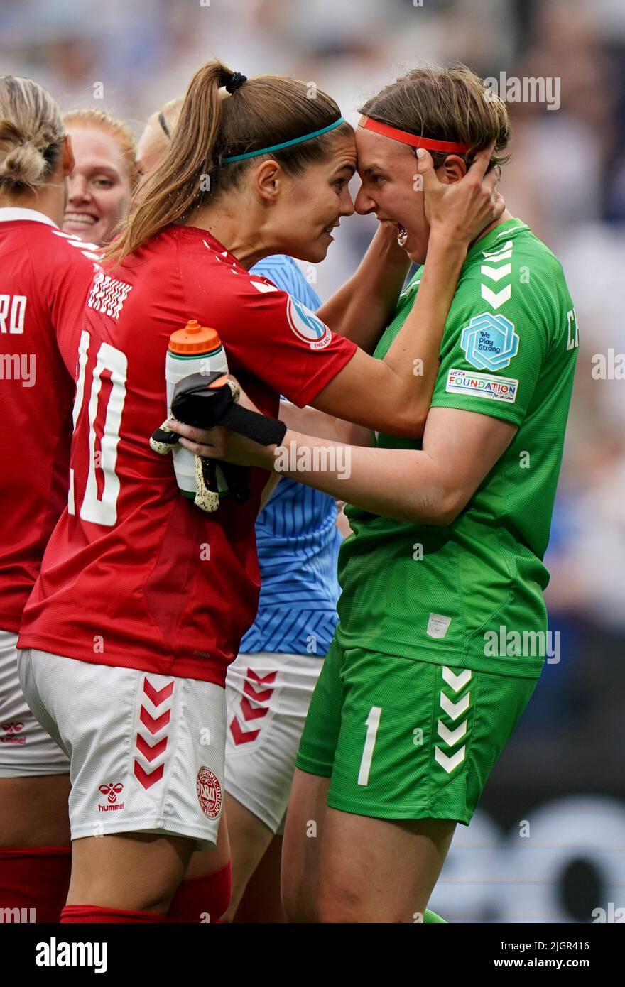 Denmark’s Signe Bruun celebrates with Lene Christensen at full time ...
