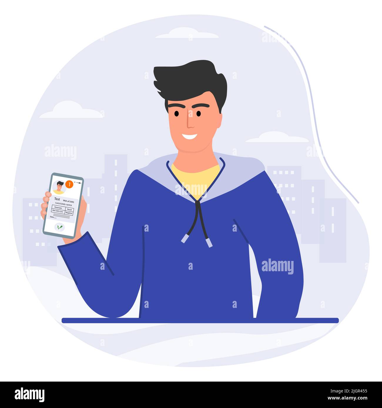 Vector illustration Man receives the result of PCR test from ...