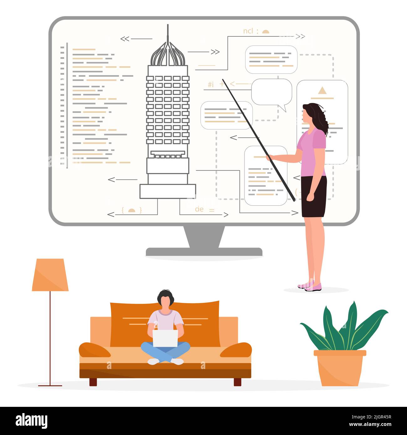 Vector illustration Teacher teaching people. Construction Architecture ...