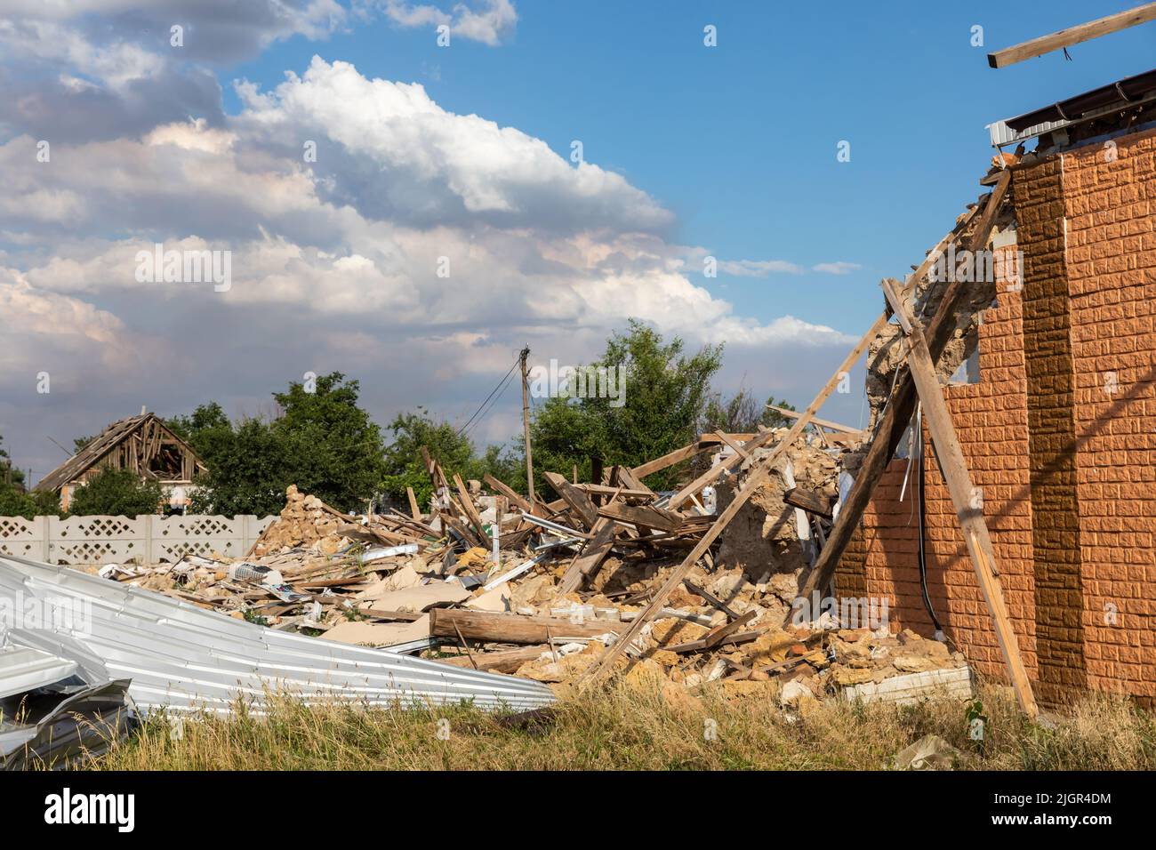 Destroyed houses in settlements in southern Ukraine as a result of the ...
