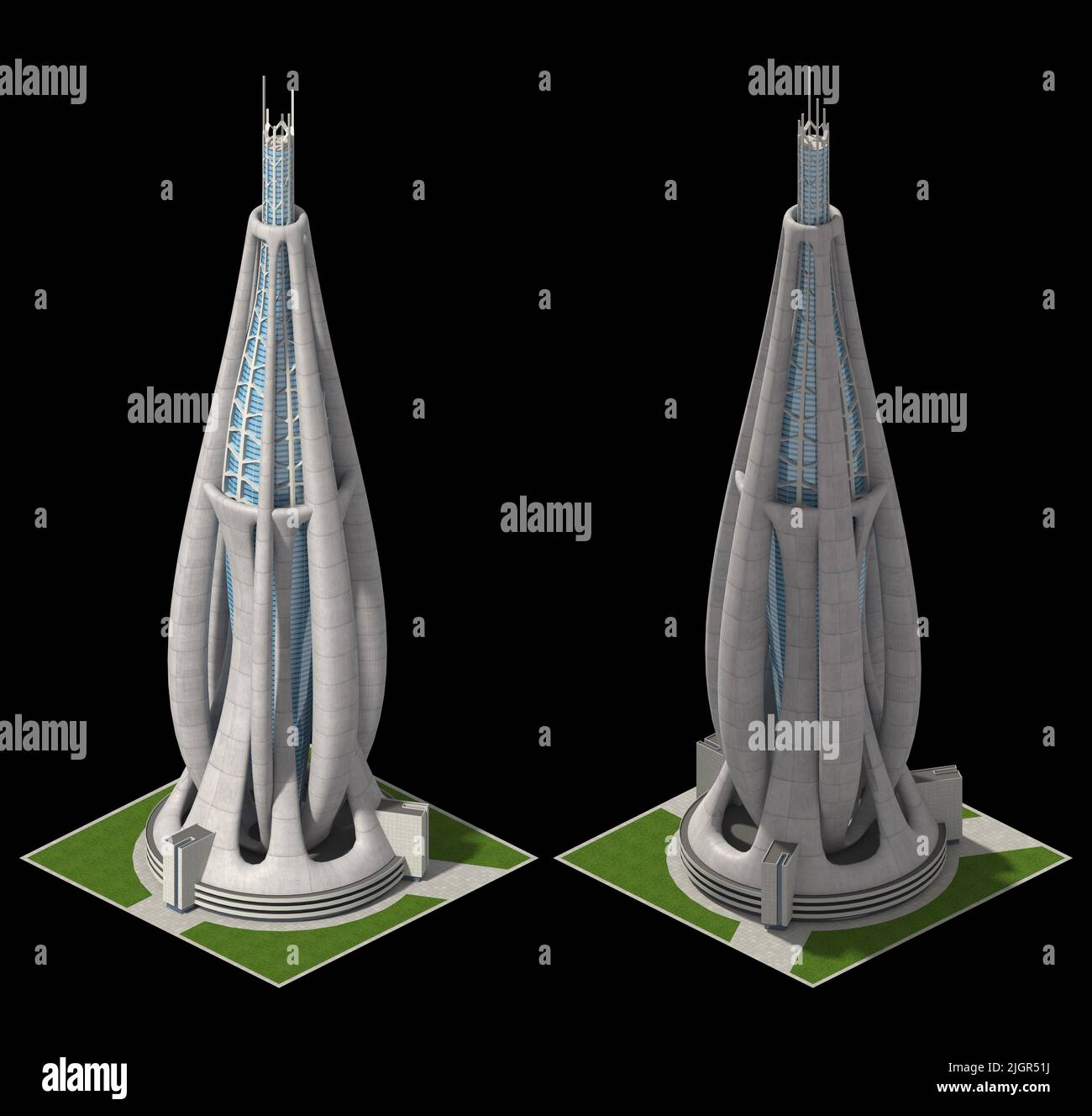 3D futuristic architecture illustration for a tiled game rendered in ...