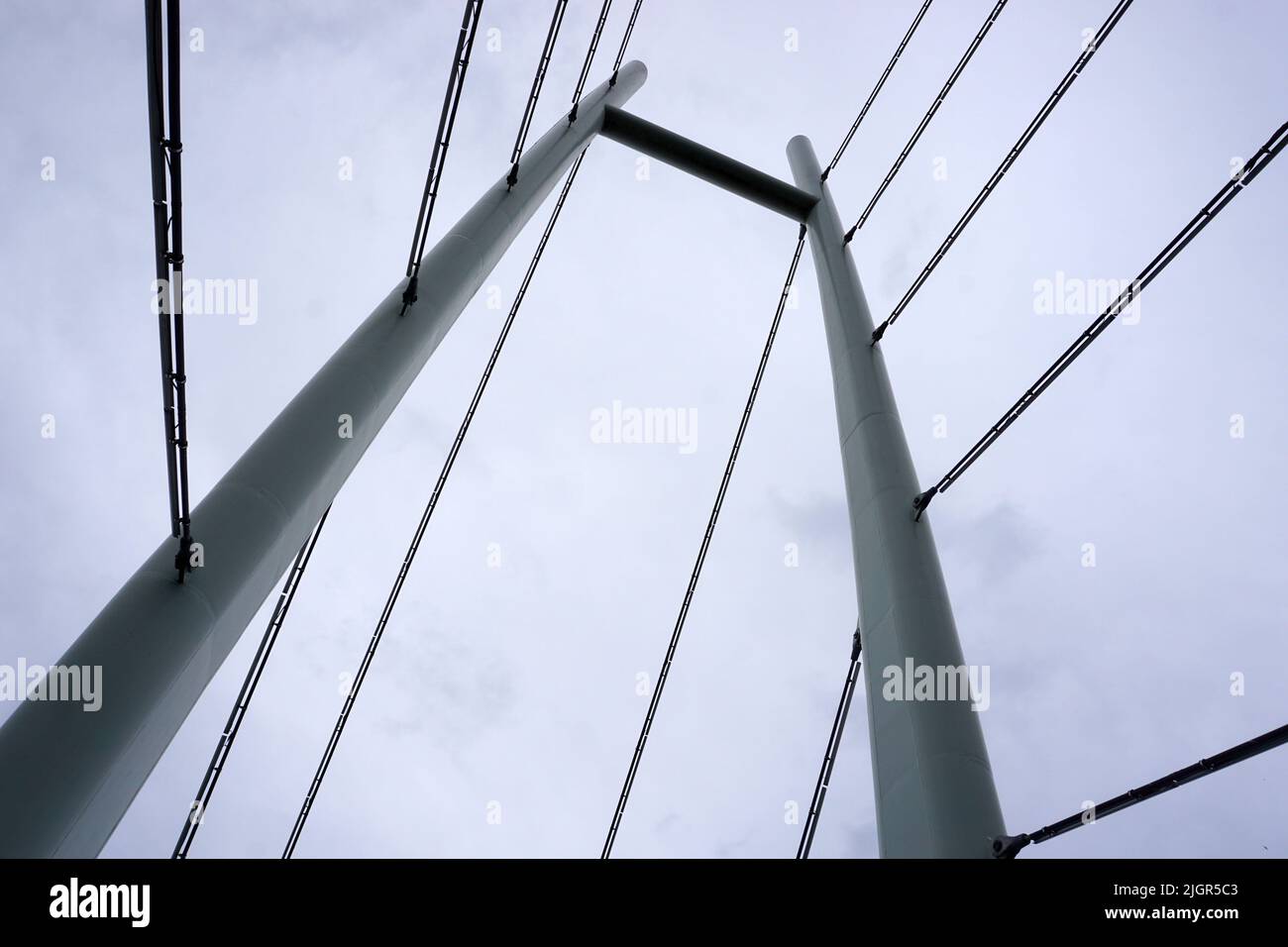 Modern cable-stayed bridge - view from below Stock Photo - Alamy