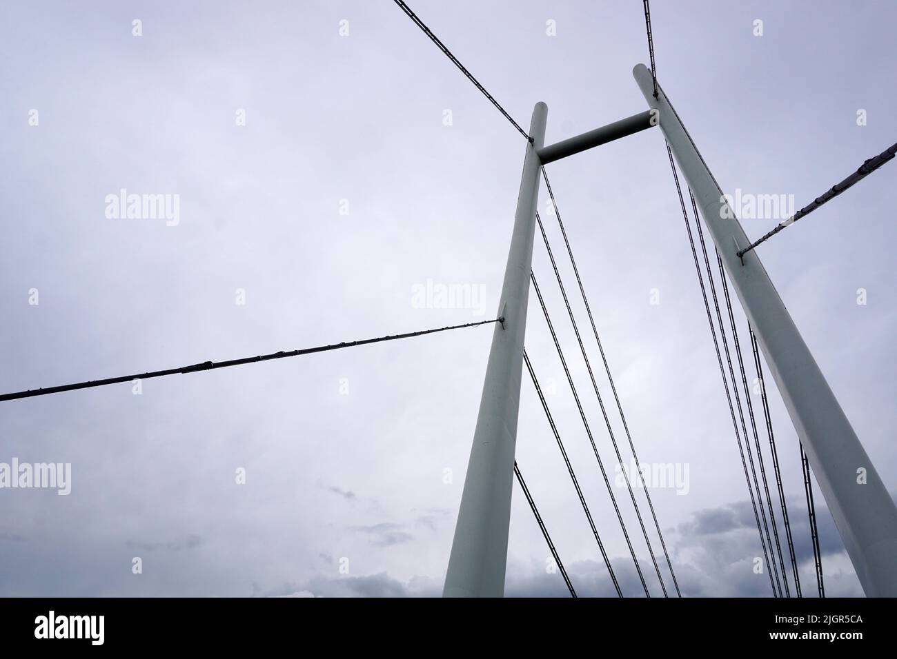 Modern cable-stayed bridge - view from below Stock Photo - Alamy