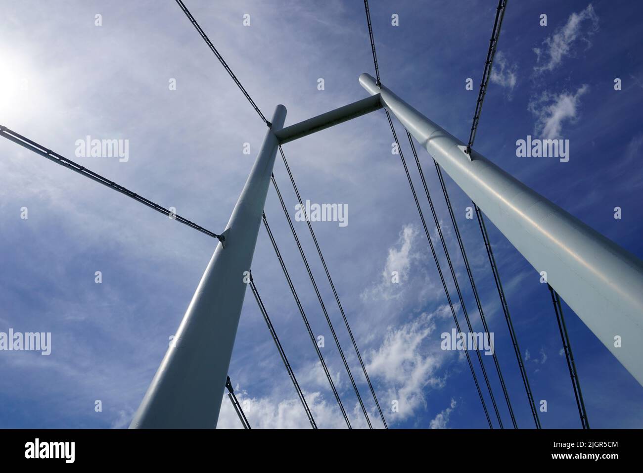 Modern cable-stayed bridge - view from below Stock Photo - Alamy