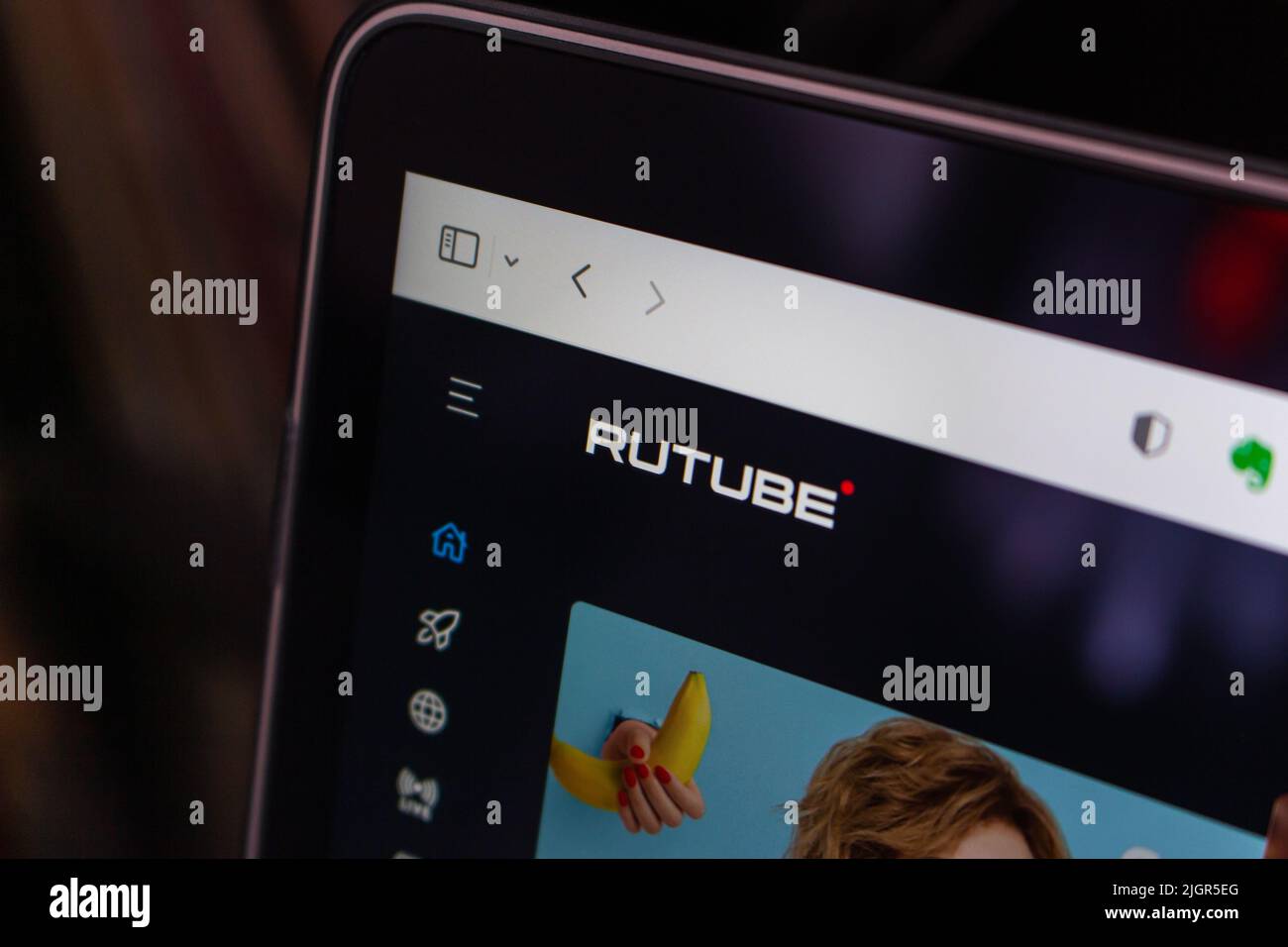 Kumamoto, JAPAN - Jun 27 2022 : A closeup logo of Rutube, a Russian ...