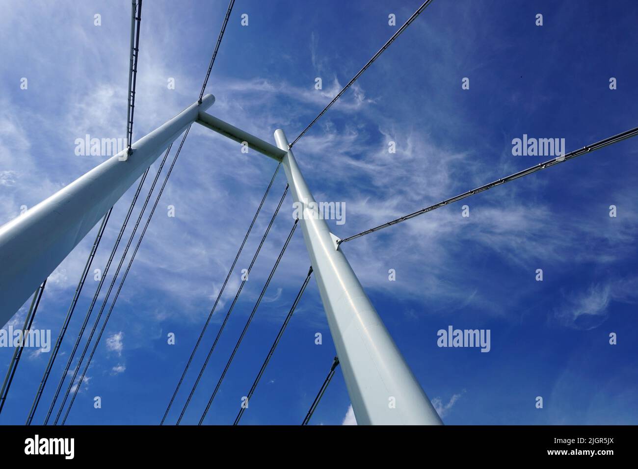 Modern cable-stayed bridge - view from below Stock Photo - Alamy