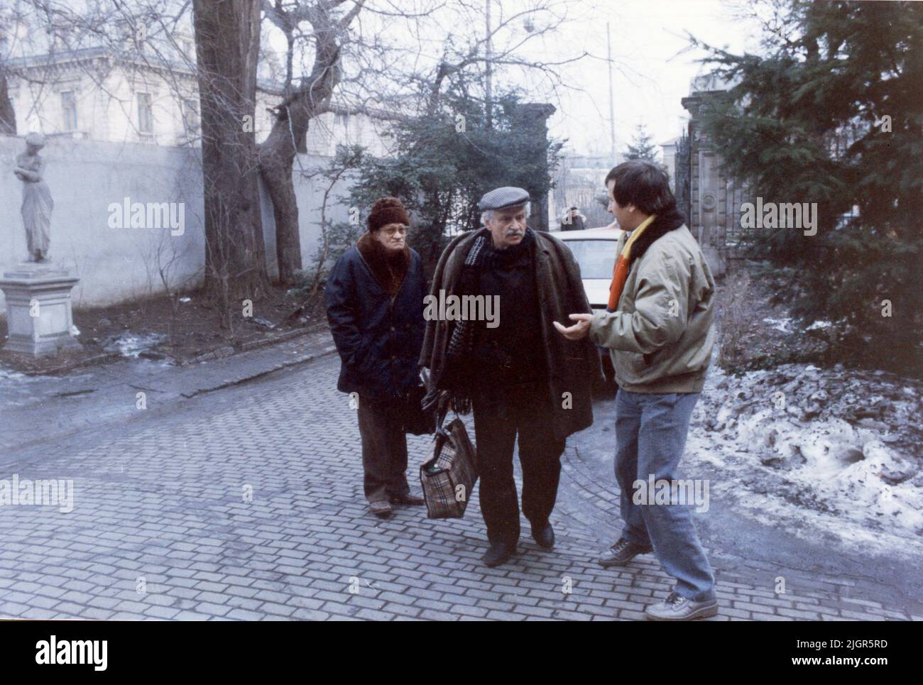 Romanian film critic Florian Potra & actor George Mihaita, 1990 Stock ...