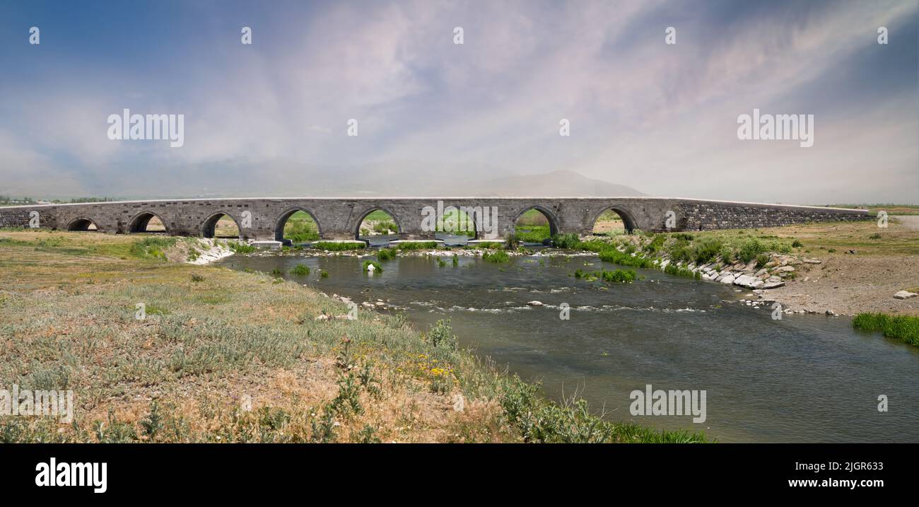 The historical Oznu Stone bridge in Erzurum. This bridge name is other ...