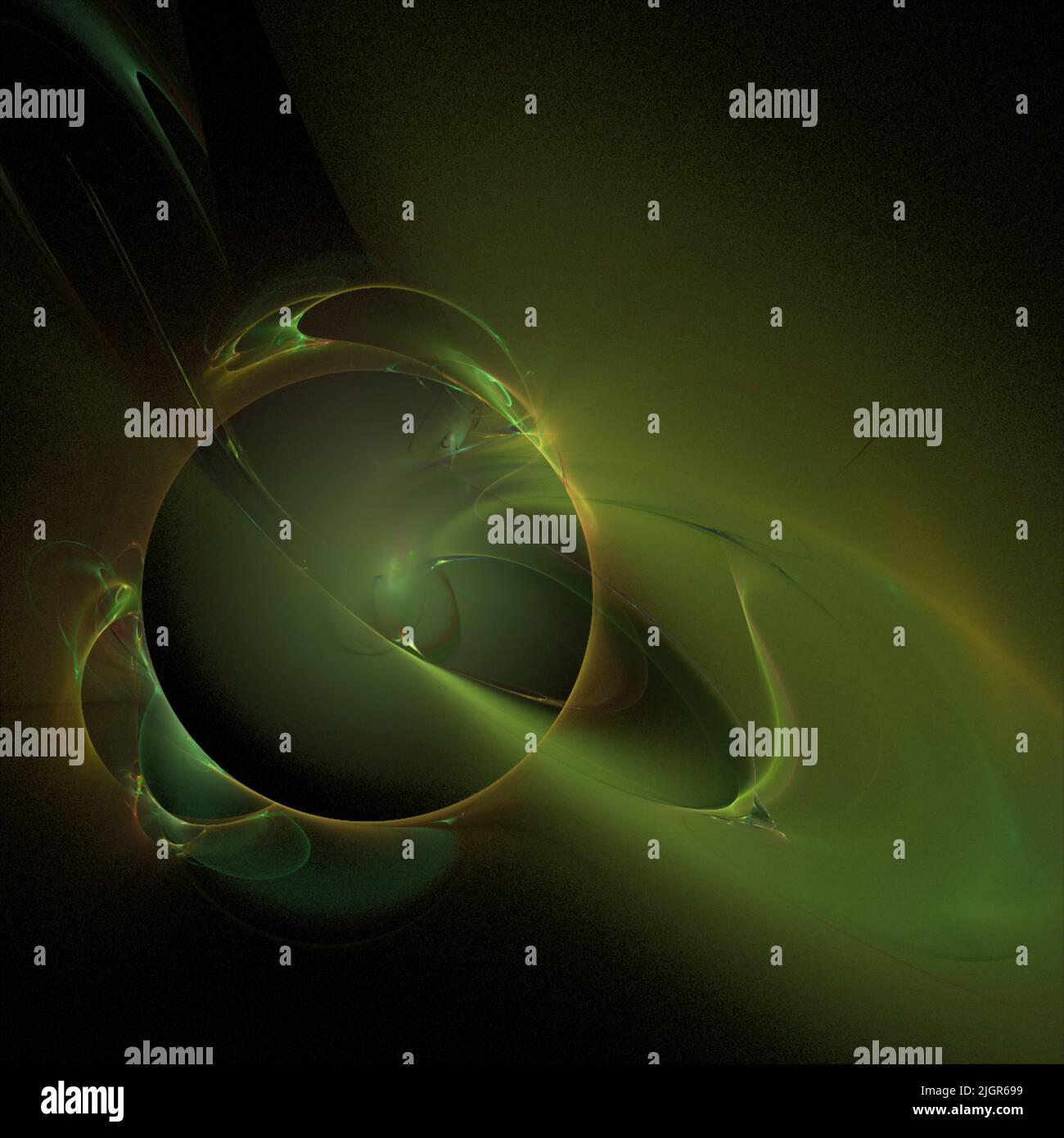 fantastic space illustration of a green planet on a black background ...