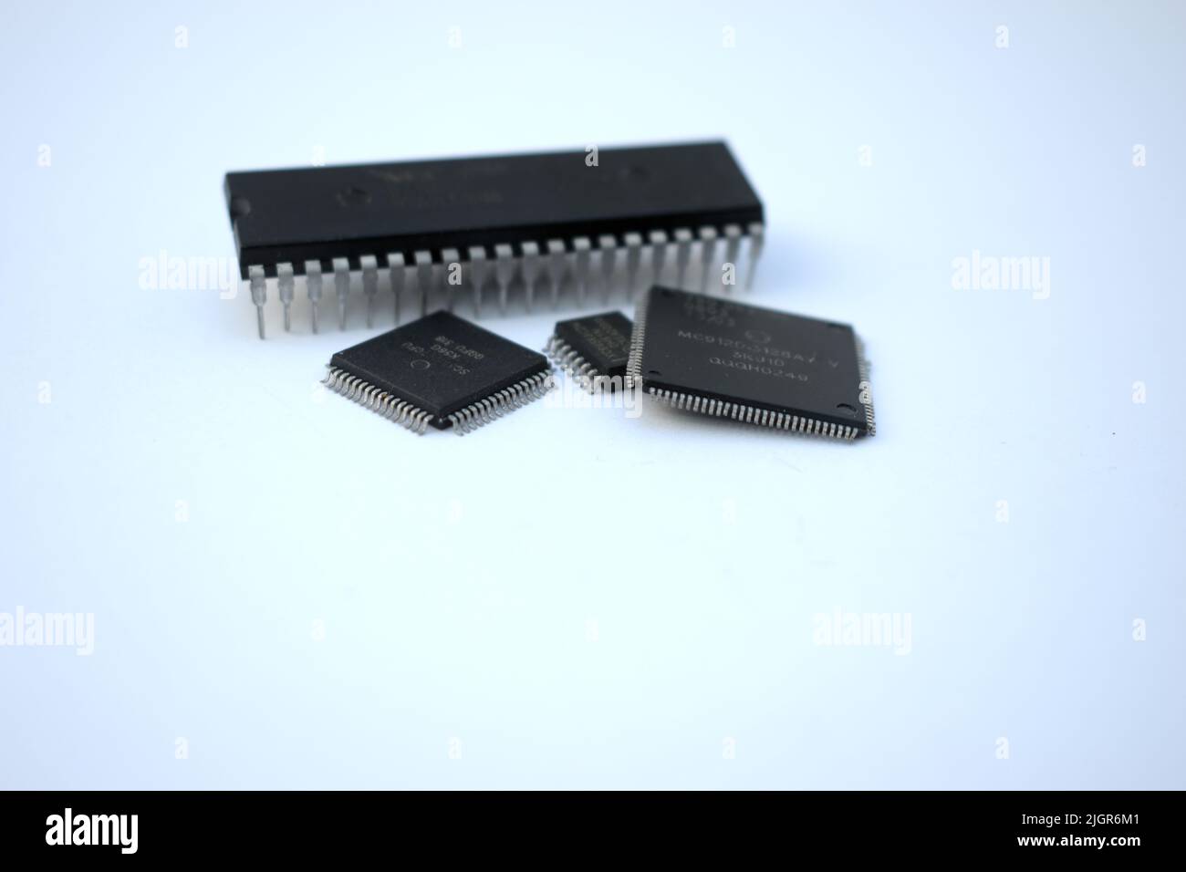 Modern microchips and mikroprocessors on a white background, isolated ...