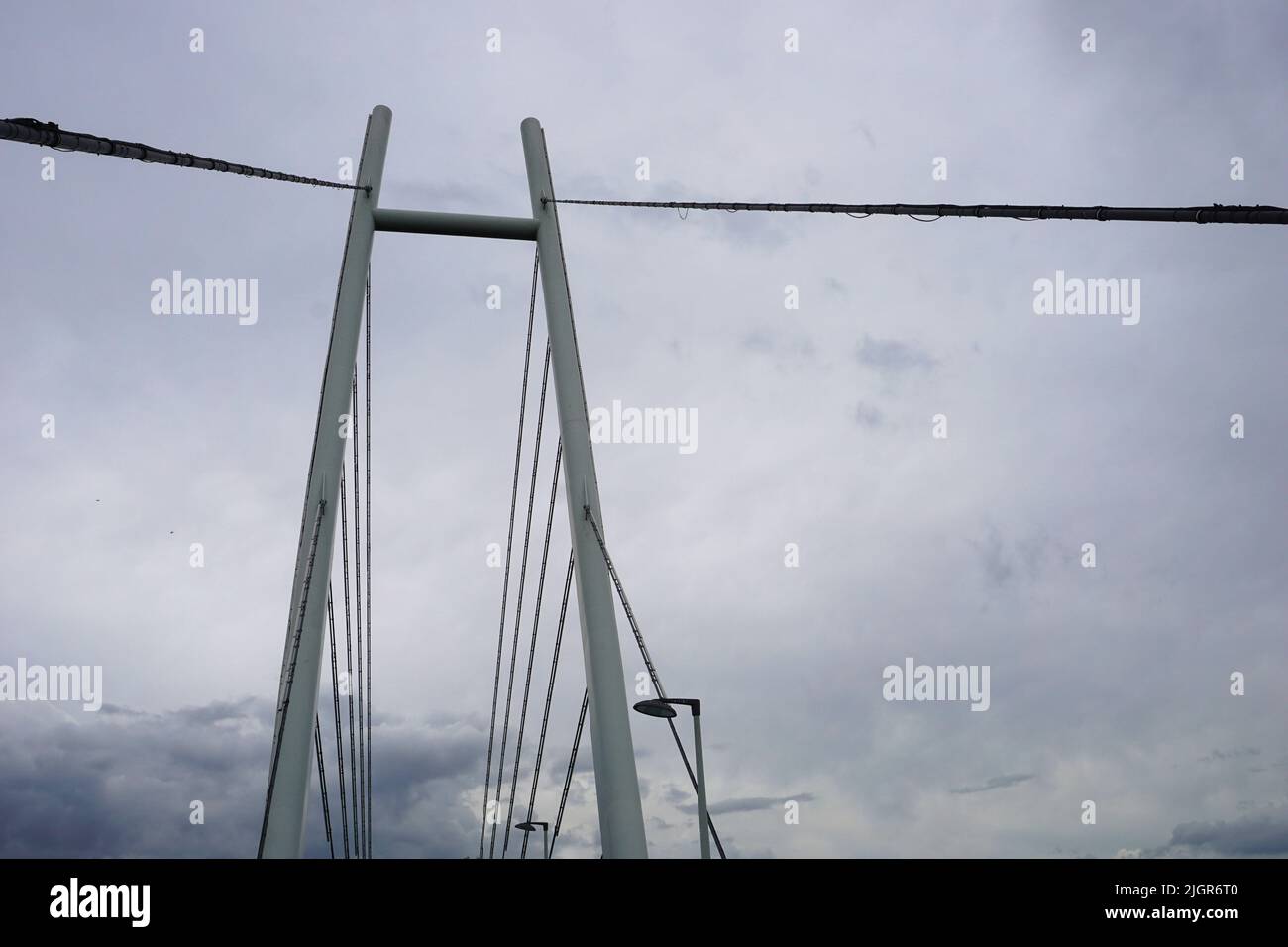 Modern cable-stayed bridge - view from below Stock Photo - Alamy