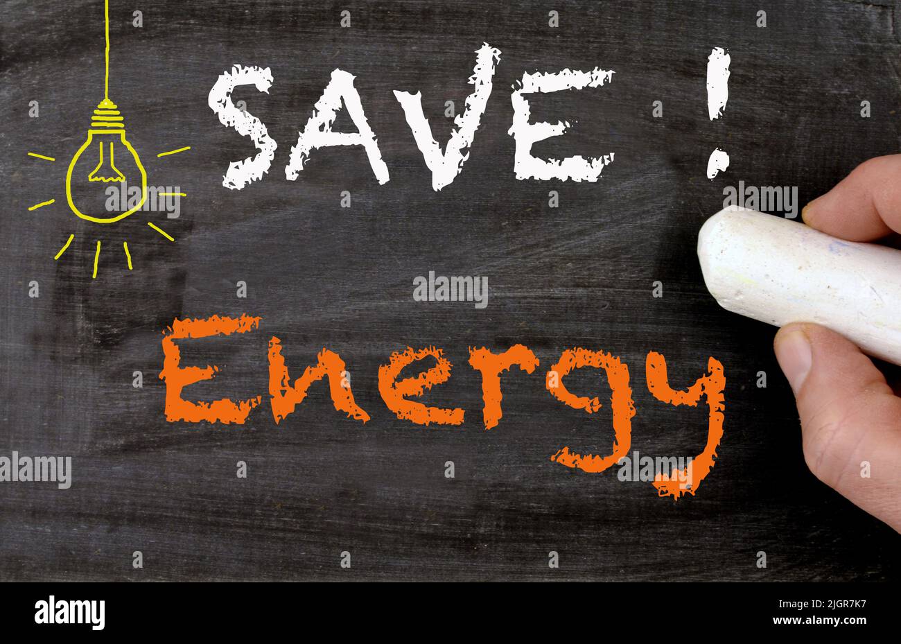 Save Energy blackboard memo Stock Photo - Alamy