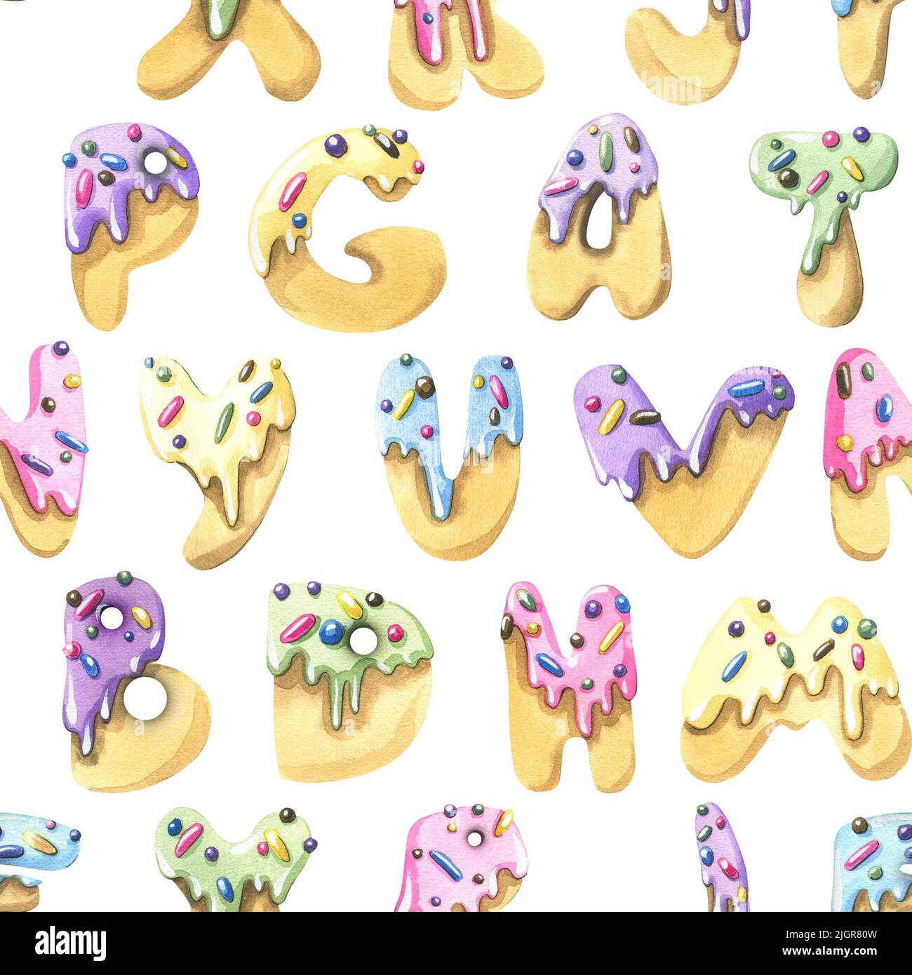 Sweet letters of cookies in colored glaze with confectionery sprinkles ...