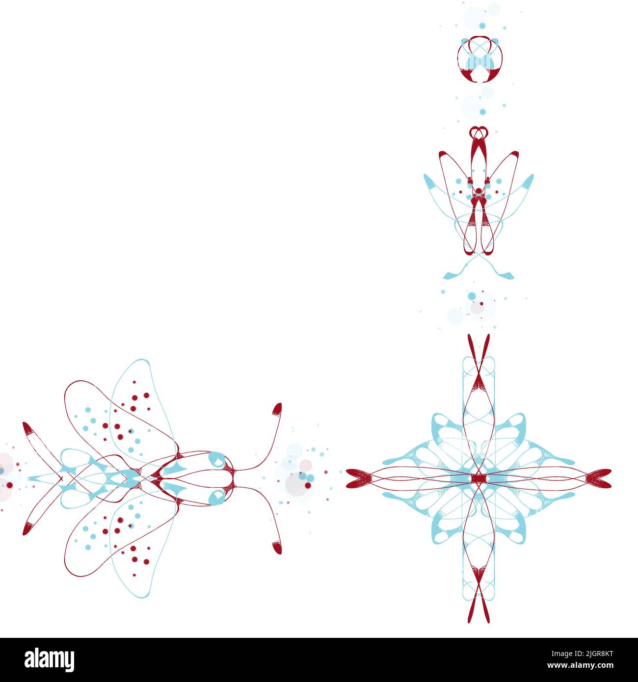 Baby blue and red asymmetrical fly and insect isolated pattern, house ...