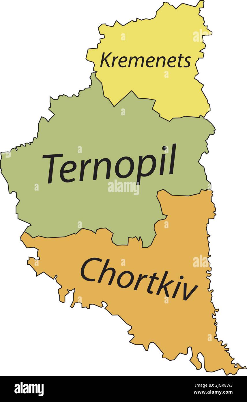 Pastel tagged map of raions of the TERNOPIL OBLAST, UKRAINE Stock ...