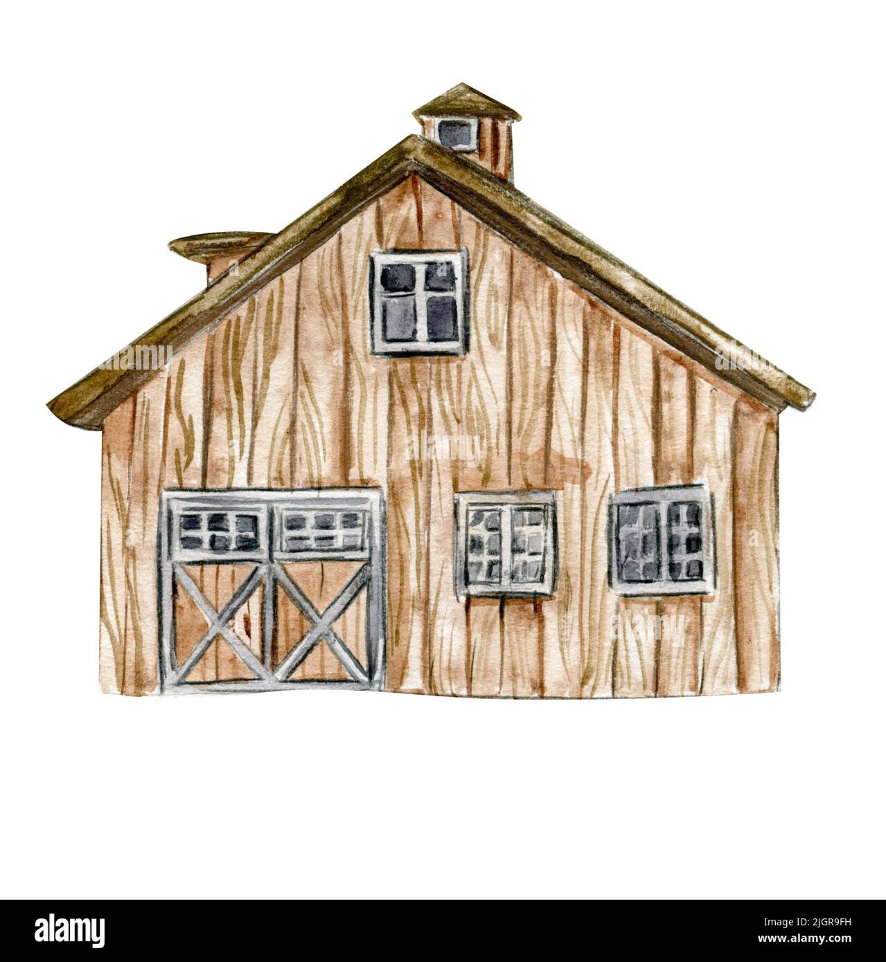 Hand drawn wooden farm house Stock Photo - Alamy