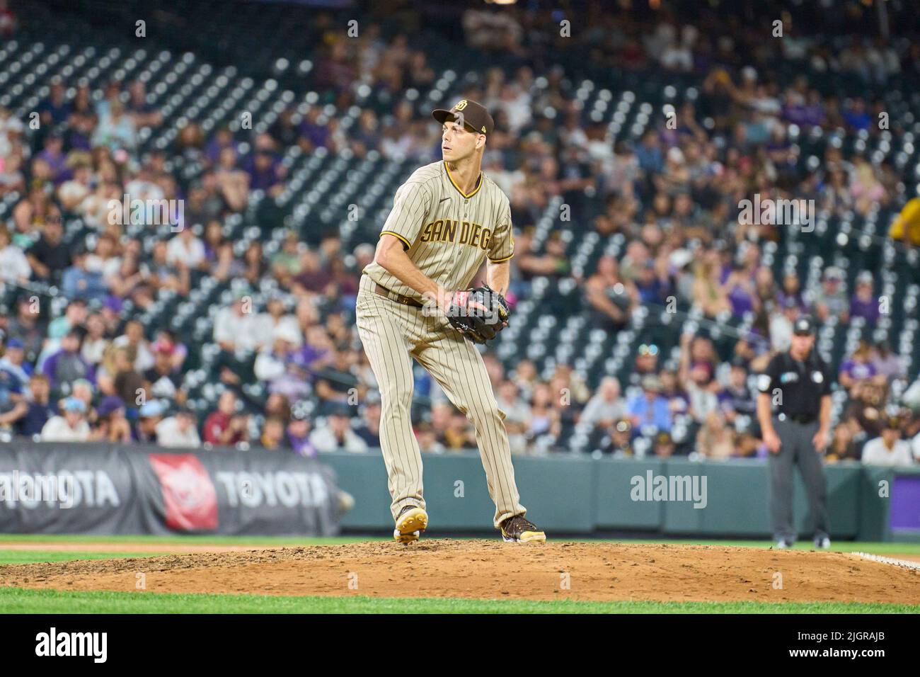 Denver CO, USA. 11th July, 2022. San Diego pitcher Taylor Rogers (17 ...
