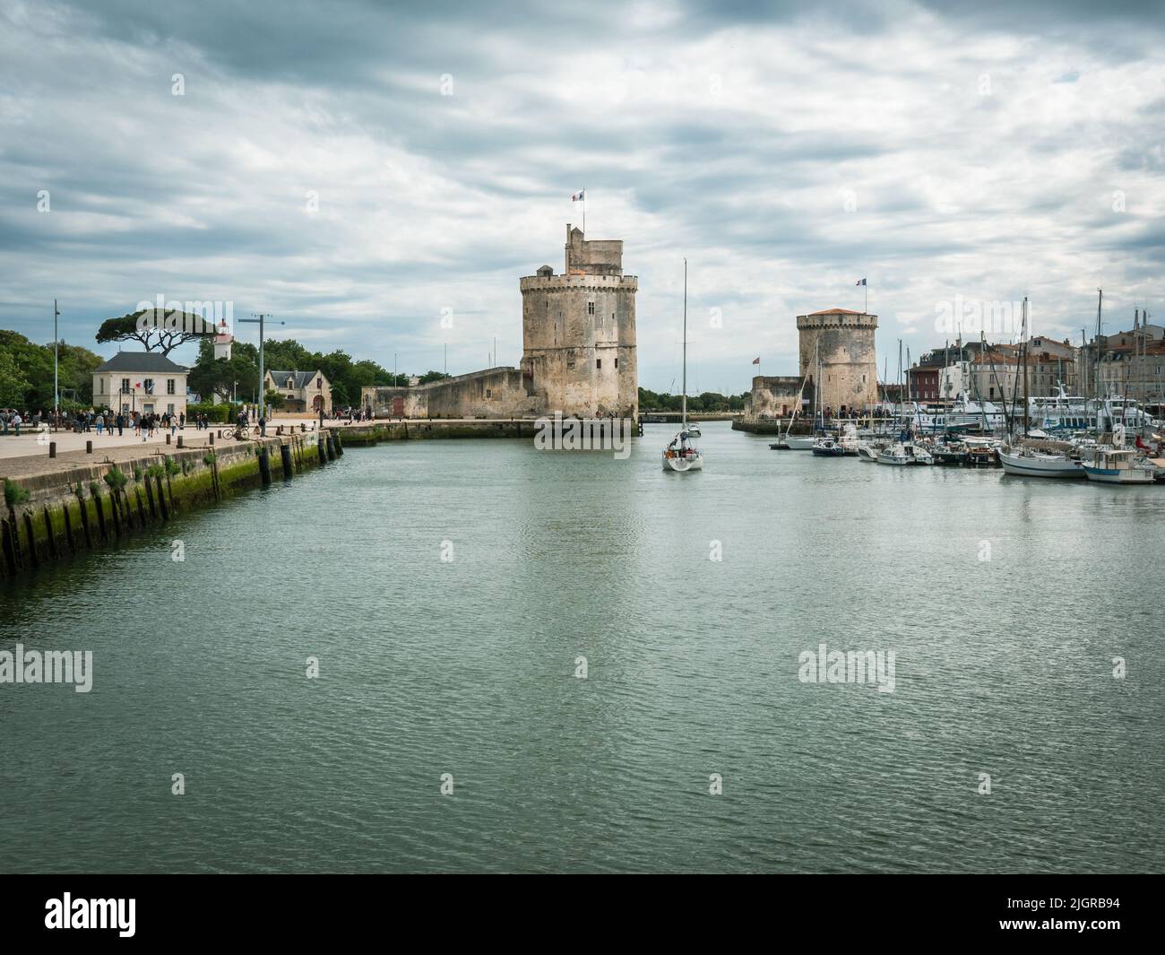 La Rochelle, France, July 2022. La Rochelle view of the two towers in ...