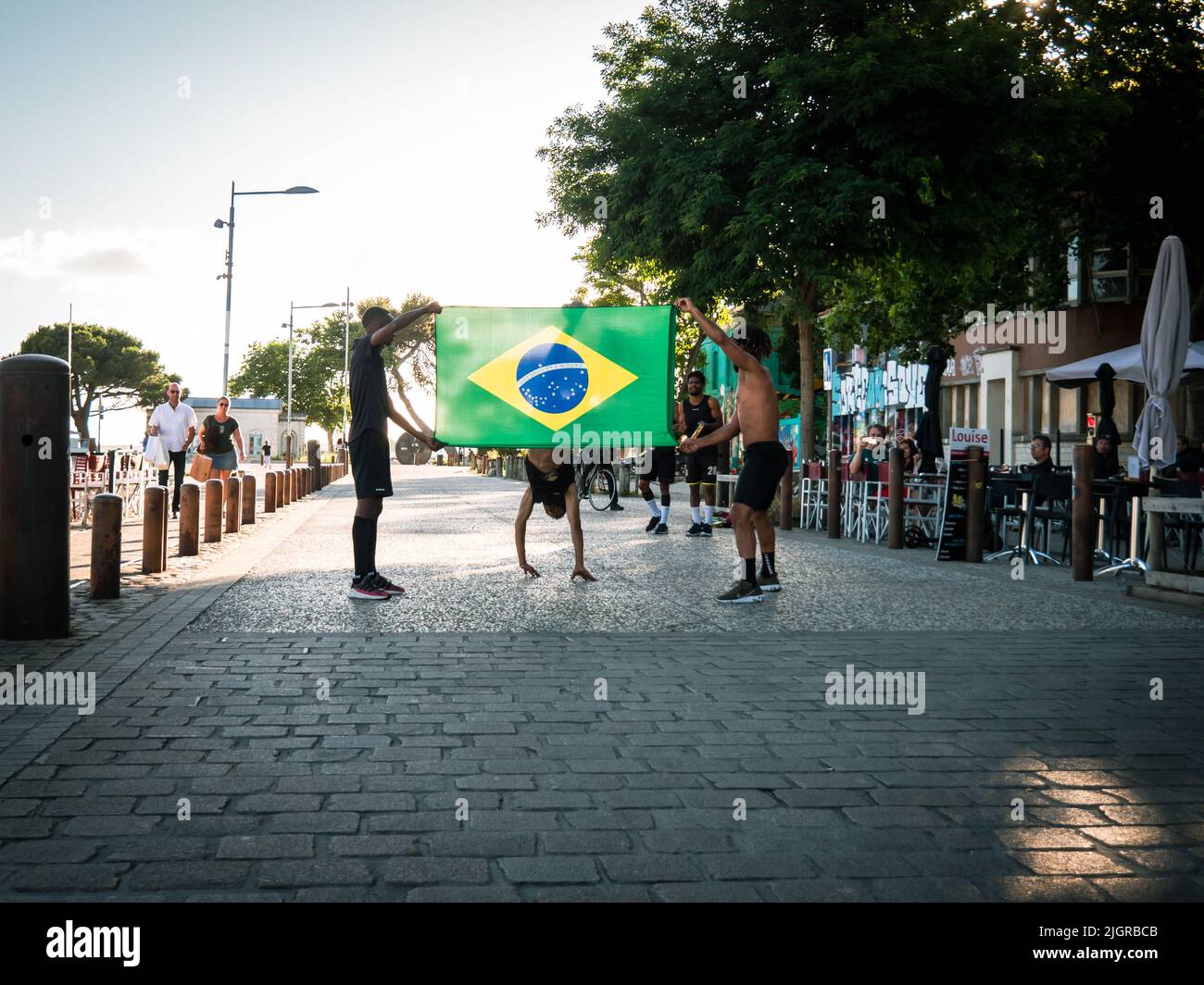 Il de Re, France June 2022. African Americans Capoeira dancers in the ...